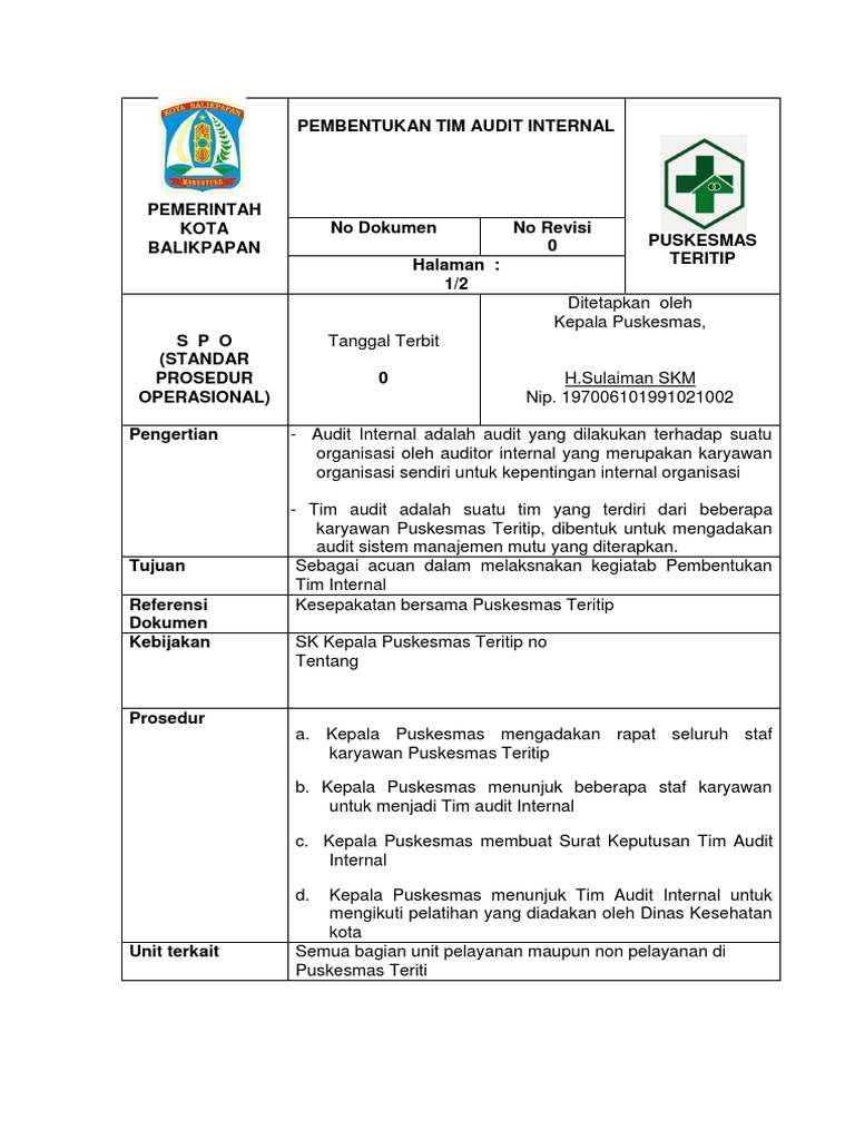 SOP Pembentukan Tim Audit | PDF