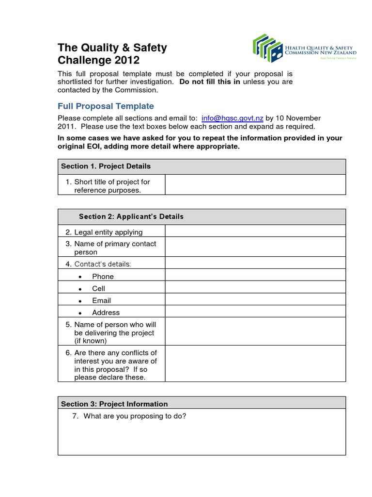 Quality & Safety Challenge 2012 Proposal Template | PDF | Business