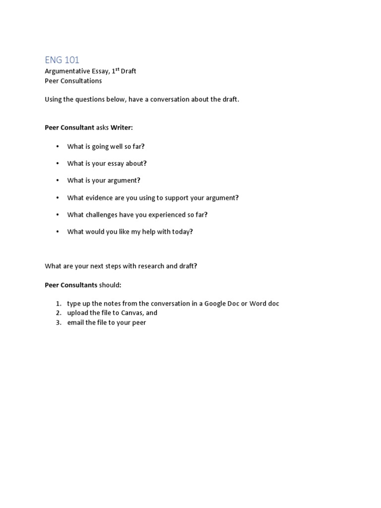 ENG 101 Argumentative Essay Peer Review Guide | PDF
