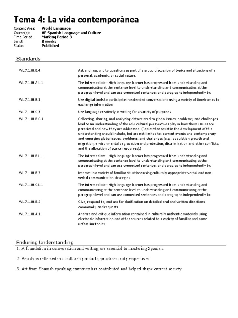 Unit - Tema 4 - La Vida Contemporánea - 20191107164744 | PDF ...