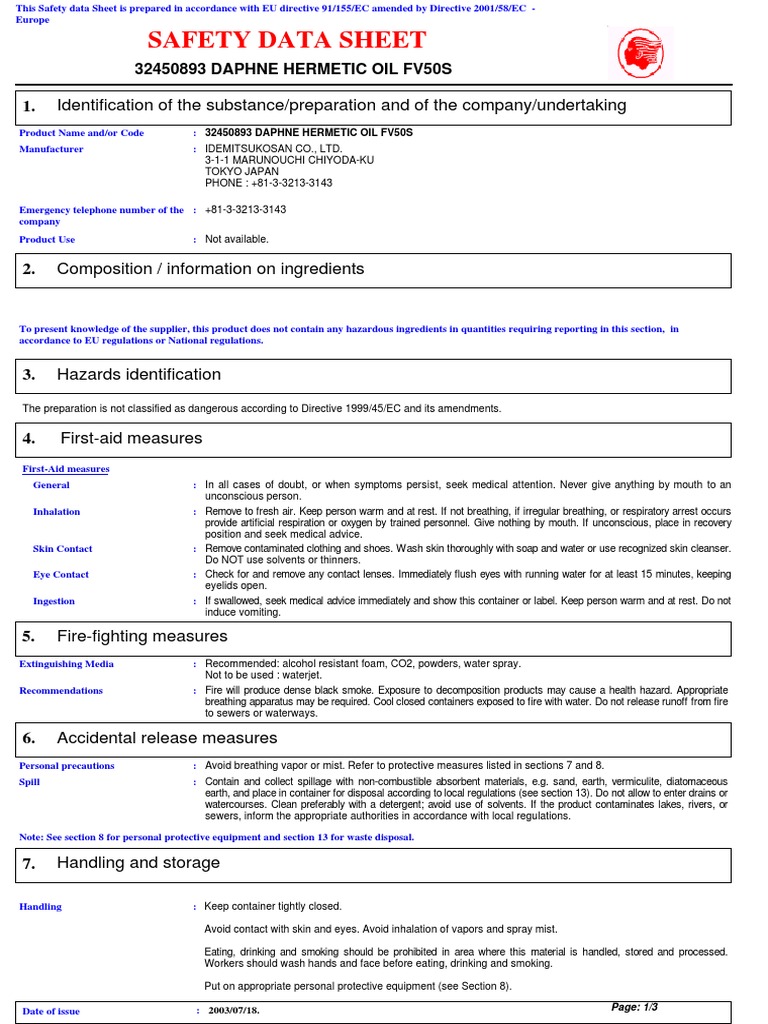 Daphne Hermetic Oil Fv50s Eu1 | PDF | Personal Protective Equipment ...