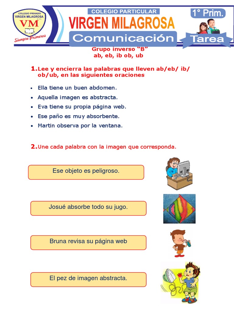 Actividades con sílabas ab, eb, ib, ob, ub | PDF