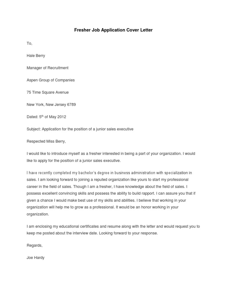 Fresher Job Application Cover Letter | PDF