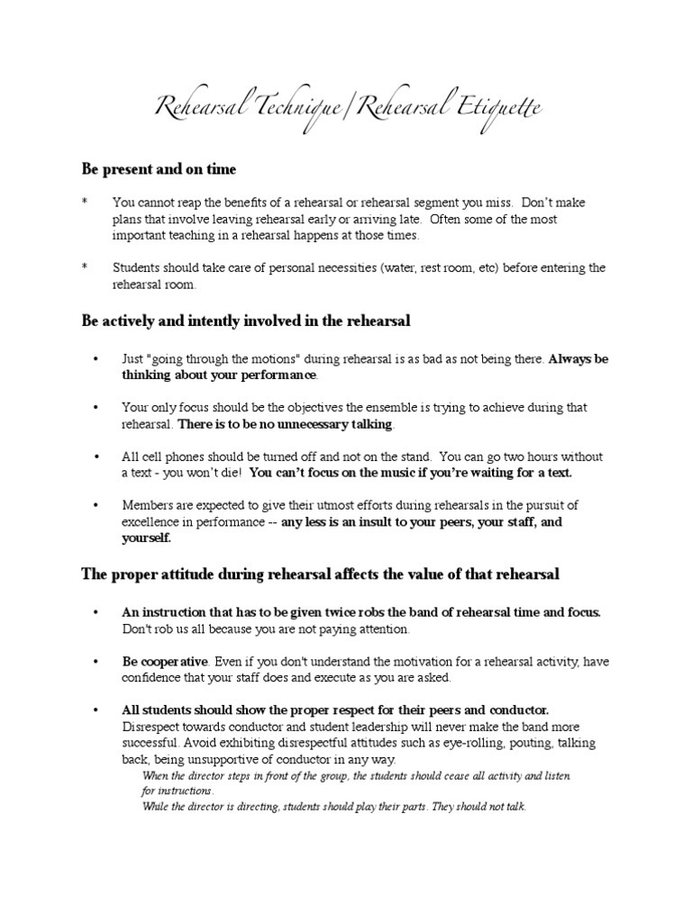 Rehearsal Technique/Rehearsal Etique!e: Be Present and On Time | PDF ...