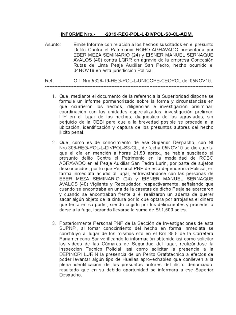 Informe de Robo en Peaje | PDF | Gobierno | Violencia