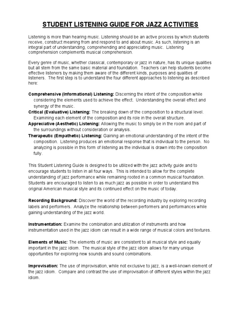 Student Guide to Jazz Listening | PDF | Jazz | Musical Compositions