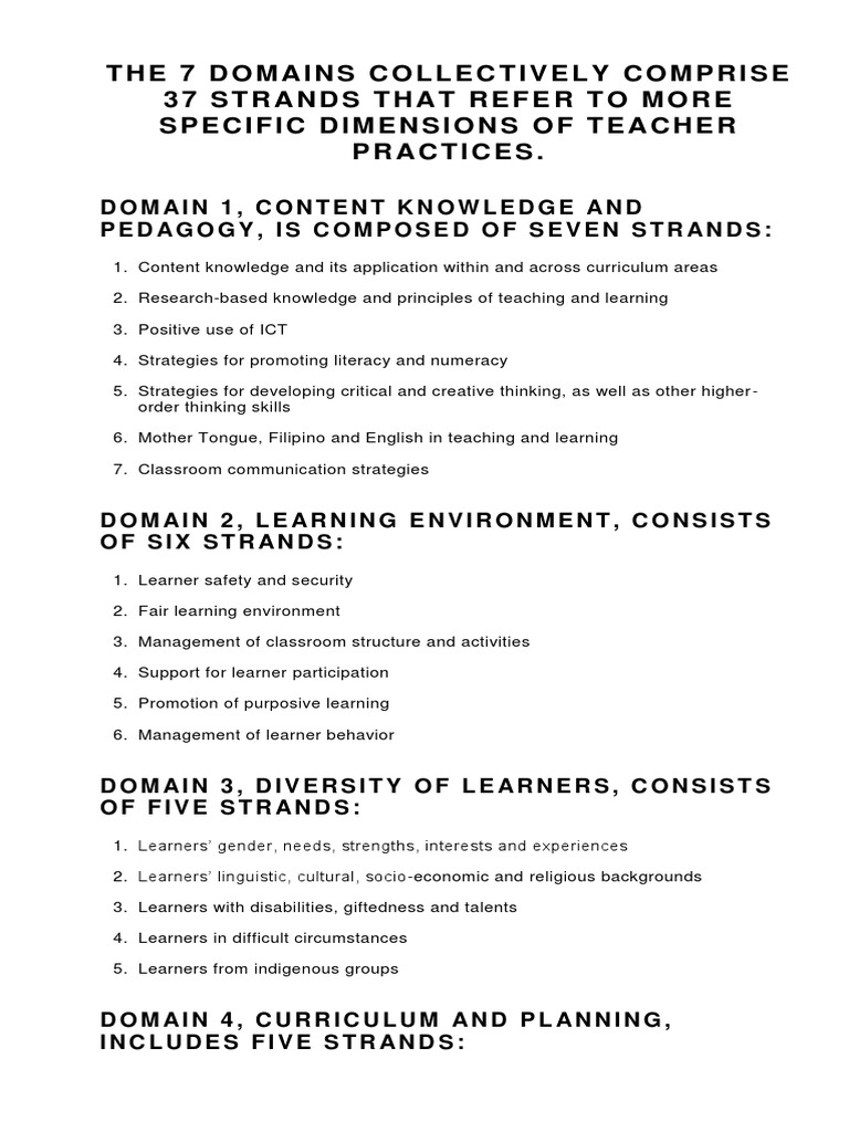 The 7 Domains Collectively Comprise 37 Strands That Refer To More ...