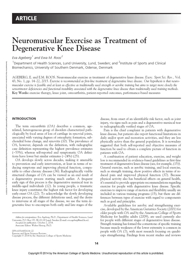 Neuromuscular Exercise As Treatment Of.5 | PDF | Strength Training | Knee
