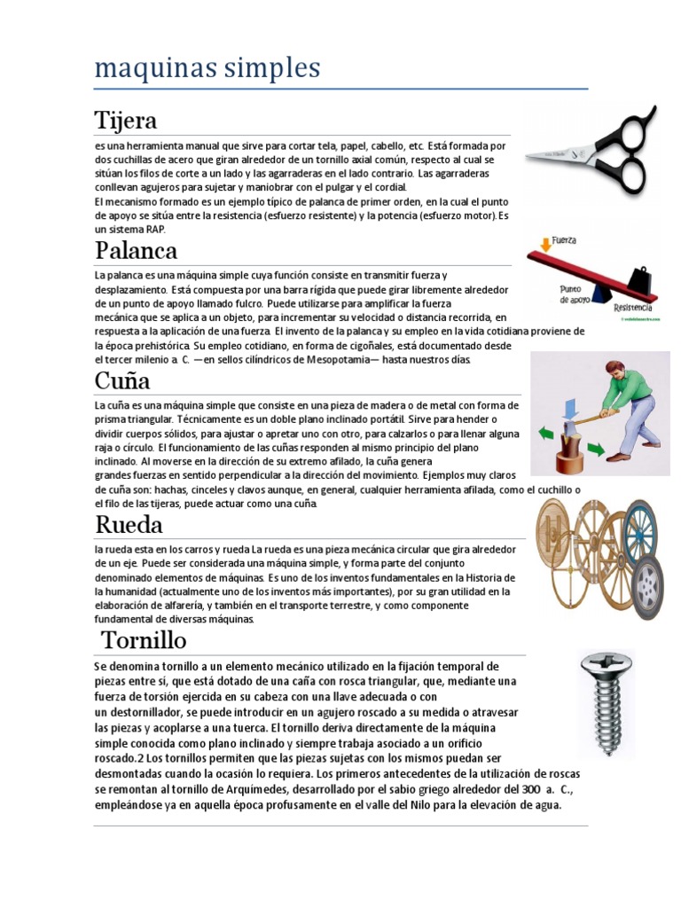 5 Maquinas Simples y 5 Compuestas | PDF | Palanca | Tornillo