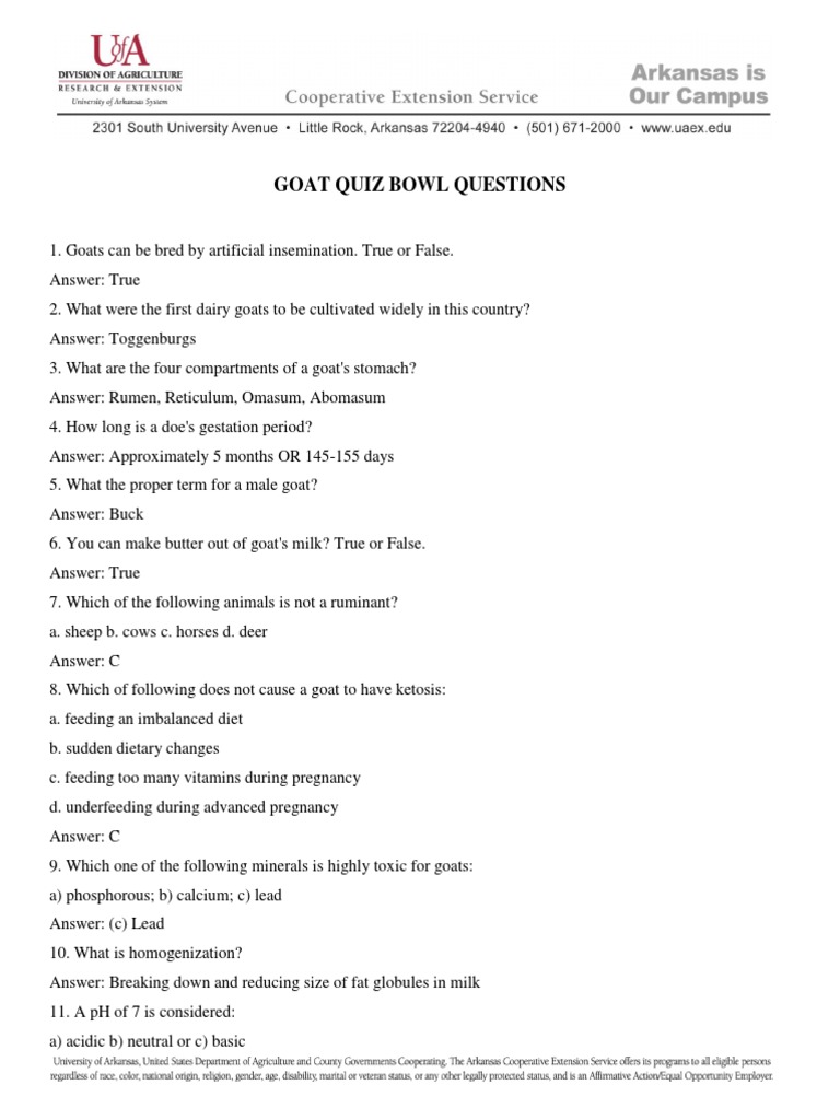 Goat Quiz Bowl | PDF | Goat | Ruminant