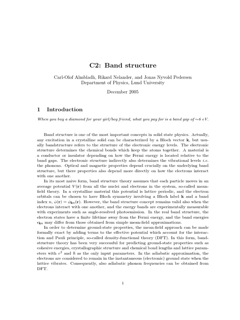 C2: Band Structure | PDF | Electronic Band Structure | Eigenvalues And ...