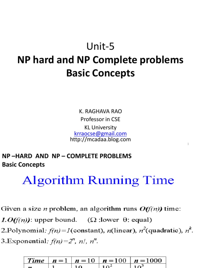 Unit 5 Np Hard And Np Complete Problems 1 Time Complexity Computational Complexity Theory