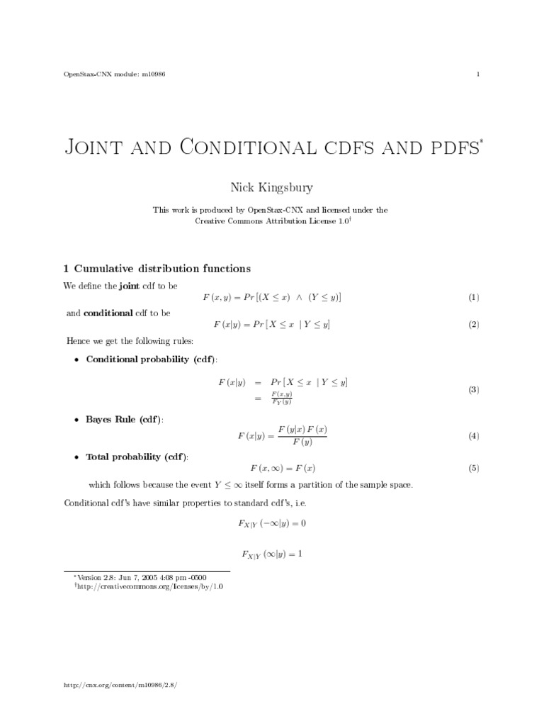 Joint and Conditional Cdfs and Pdfs 9 PDF | PDF | Probability Density ...