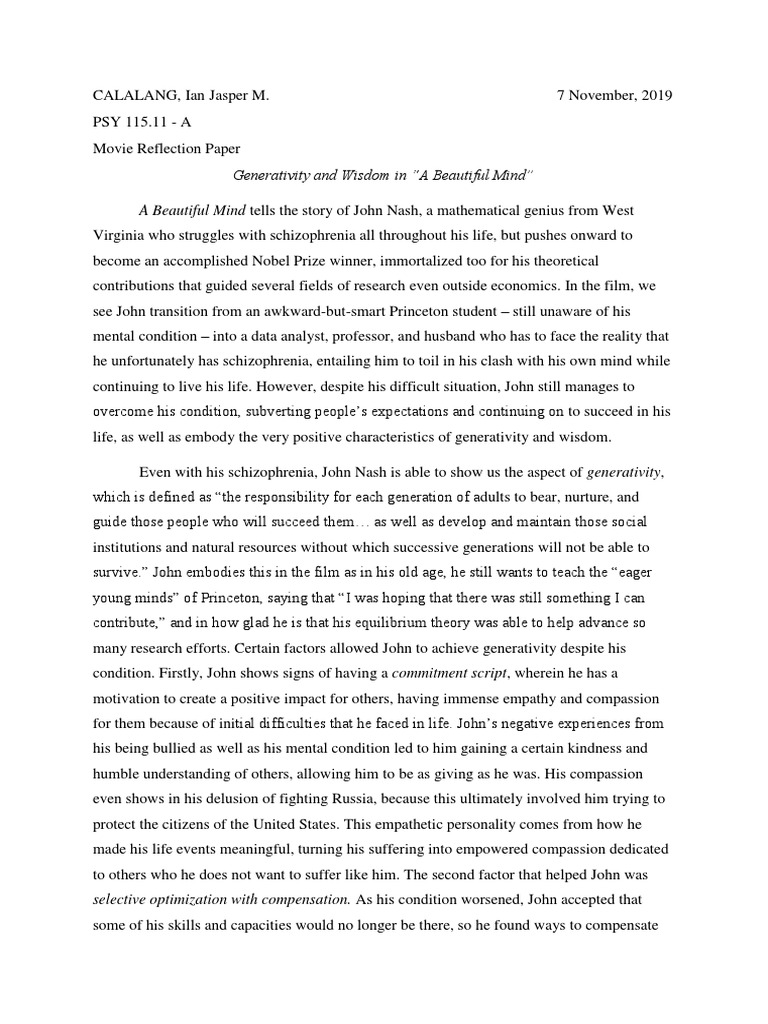 A Beautiful Mind Reflection | PDF | Wisdom | Emotions