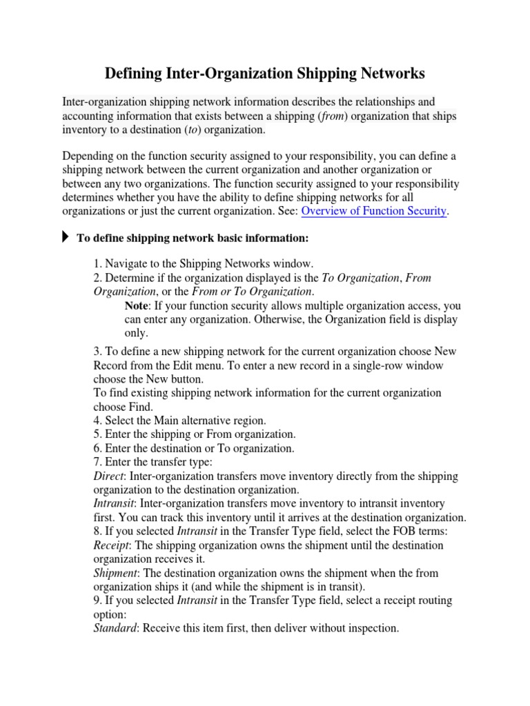 Defining Inter-Organization Shipping Networks | PDF | Financial ...