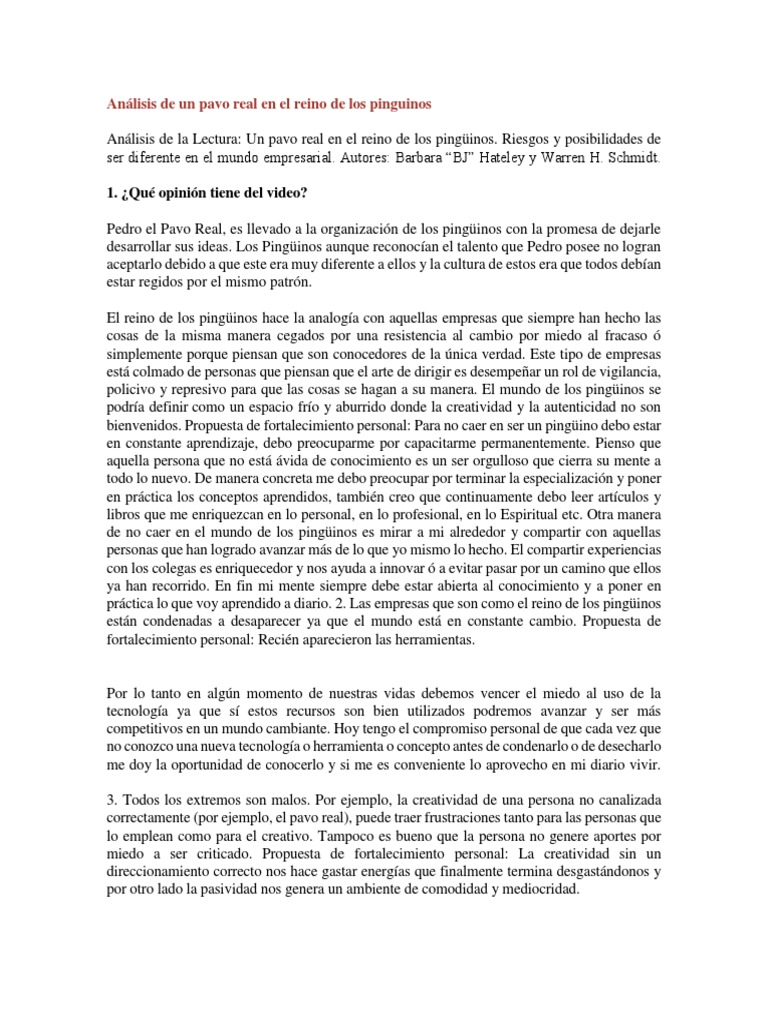 Análisis de Un Pavo Real en El Reino de Los Pinguinos | PDF | Aves ...
