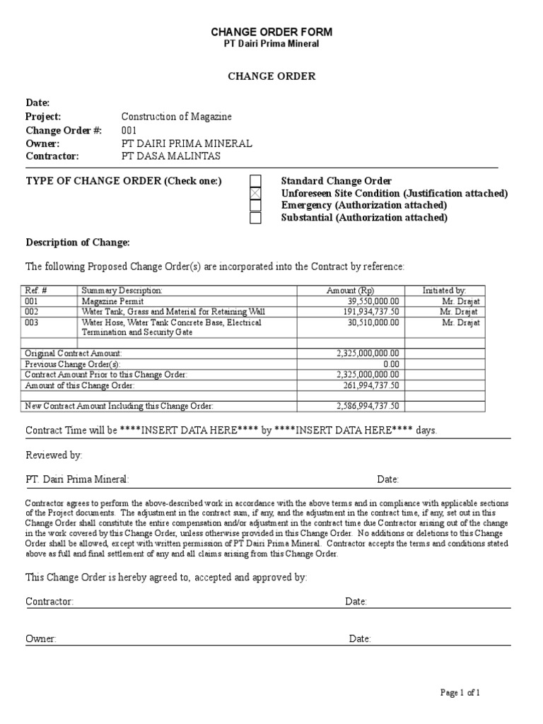 Pcd-f001 - Change Order Form | PDF | Virtue | Private Law