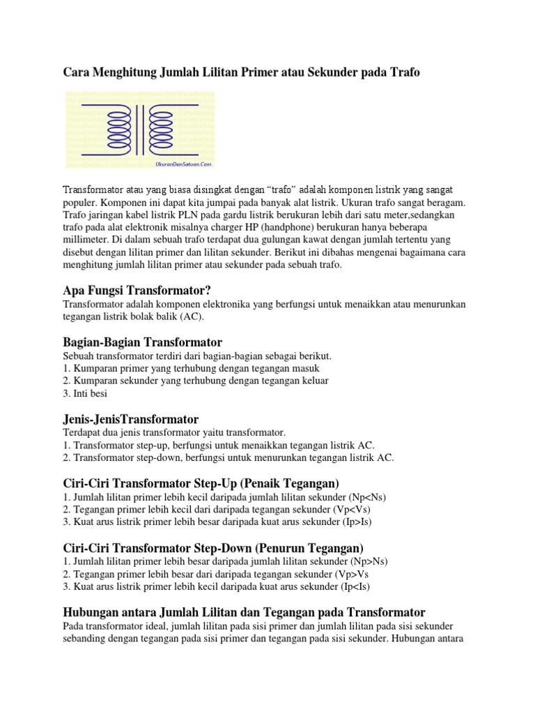 Cara Menghitung Jumlah Lilitan Primer Atau Sekunder Pada Trafo | PDF ...