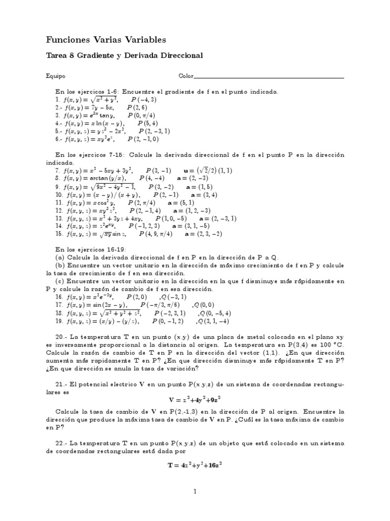 Ejercicios Calculo de Varias Variables | PDF | Álgebra | Enseñanza de ...