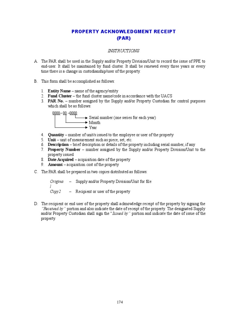 Property Acknowledgment Receipt (PAR) Guidelines | PDF | Finance ...