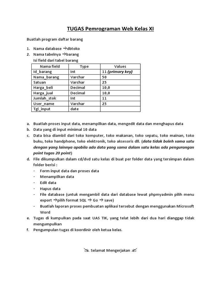 Tugas Pemrograman Web Kelas Xi | PDF