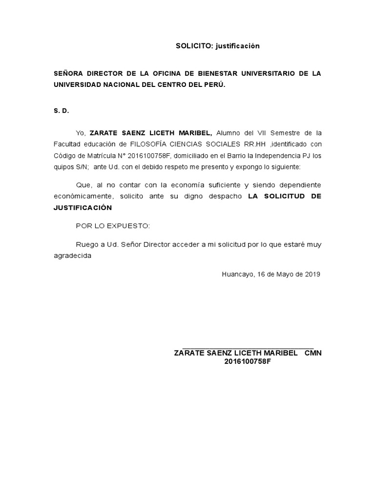 Solicitud Comedor Universitario UNCP | PDF