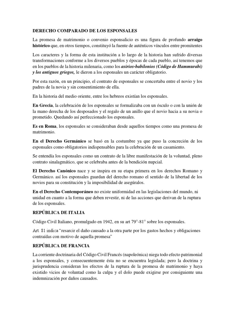 Derecho Comparado De Los Esponsales Pdf Compromiso Matrimonio