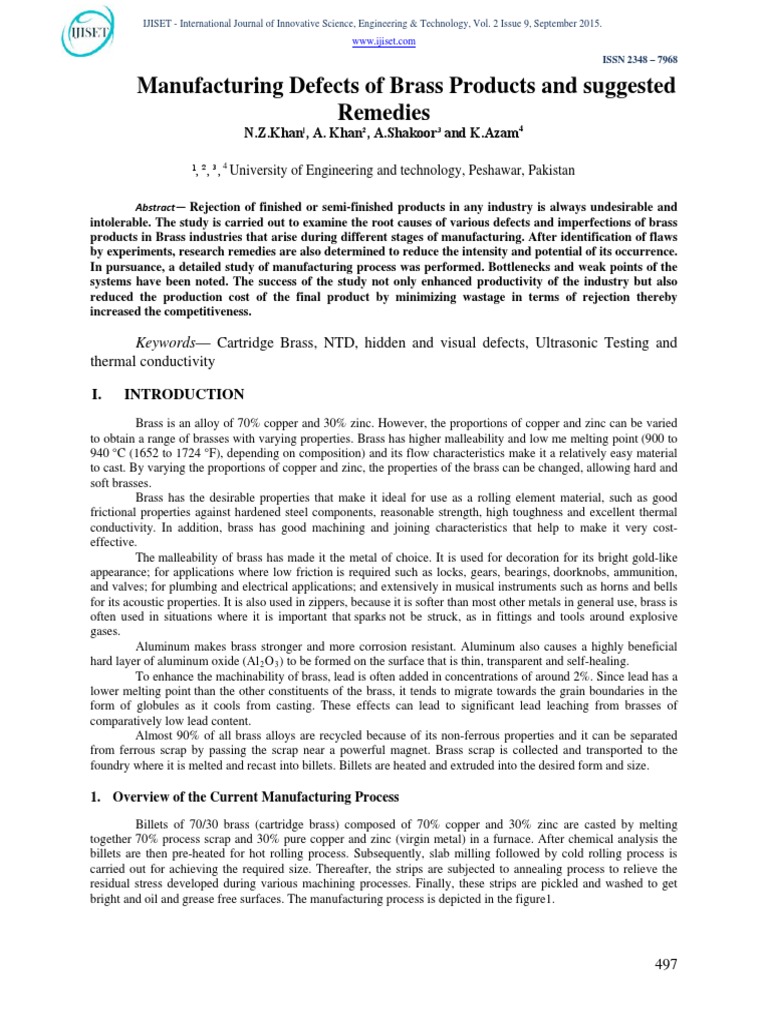 Manufacturing Defects of Brass Products and Suggested Remedies | PDF ...