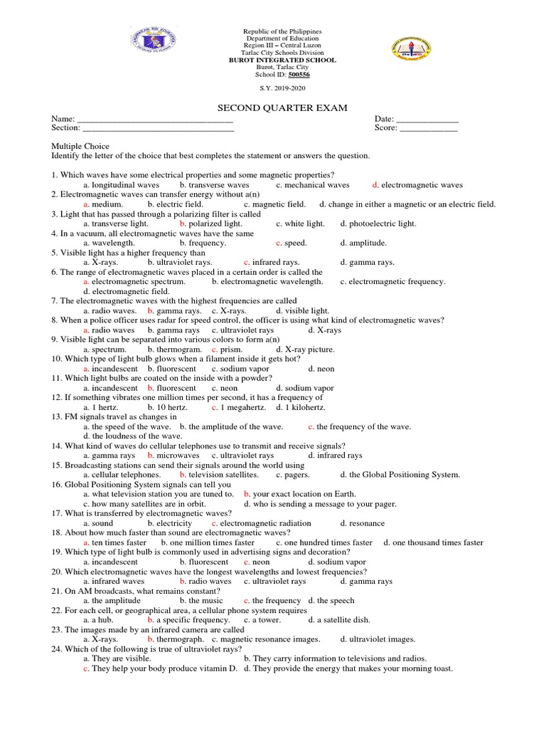 Grade 10 Science 2nd Quarter Exam | PDF | Electromagnetic Spectrum ...