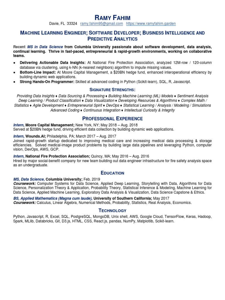 ML Engineer Resume Ramy Fahim | PDF | Machine Learning | Data Science