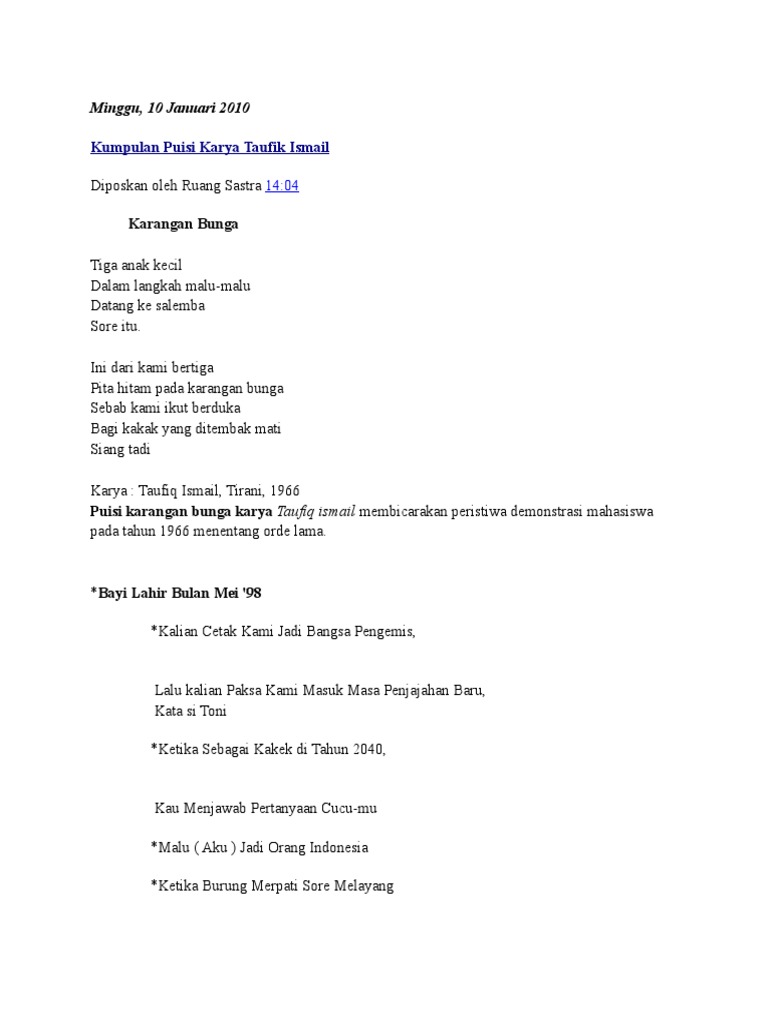 Kumpulan Puisi Karya Taufik Ismail | PDF