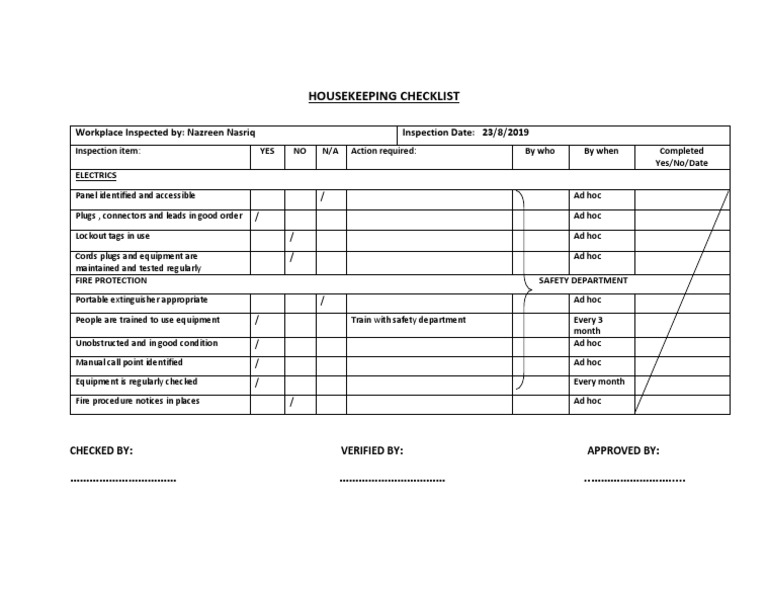 Housekeeping Checklist | PDF