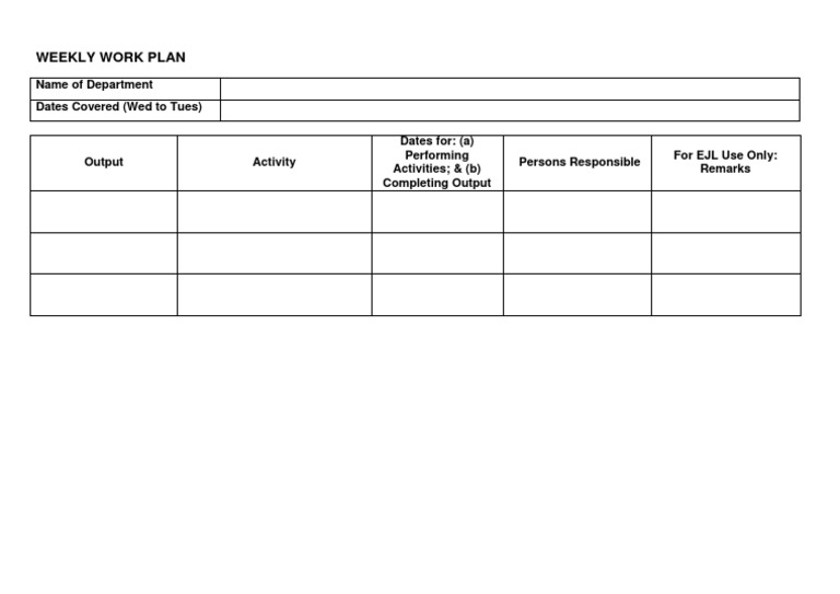 Weekly Work Plan Template | PDF