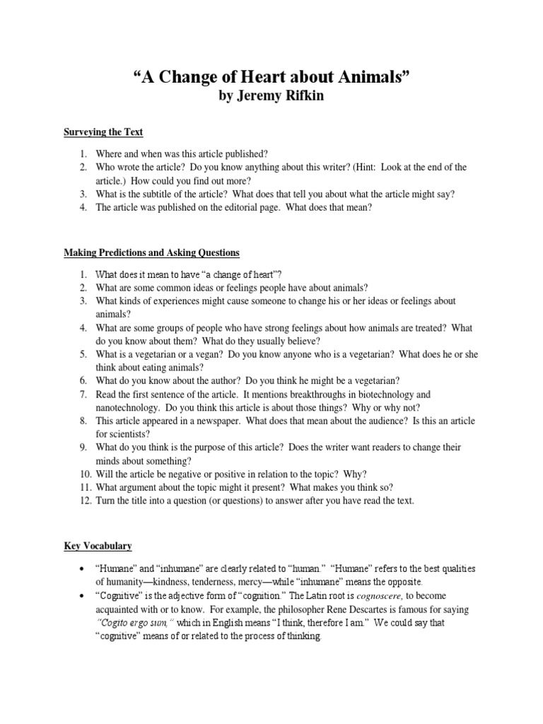 A Change of Heart About Animals | PDF | Essays | Argument