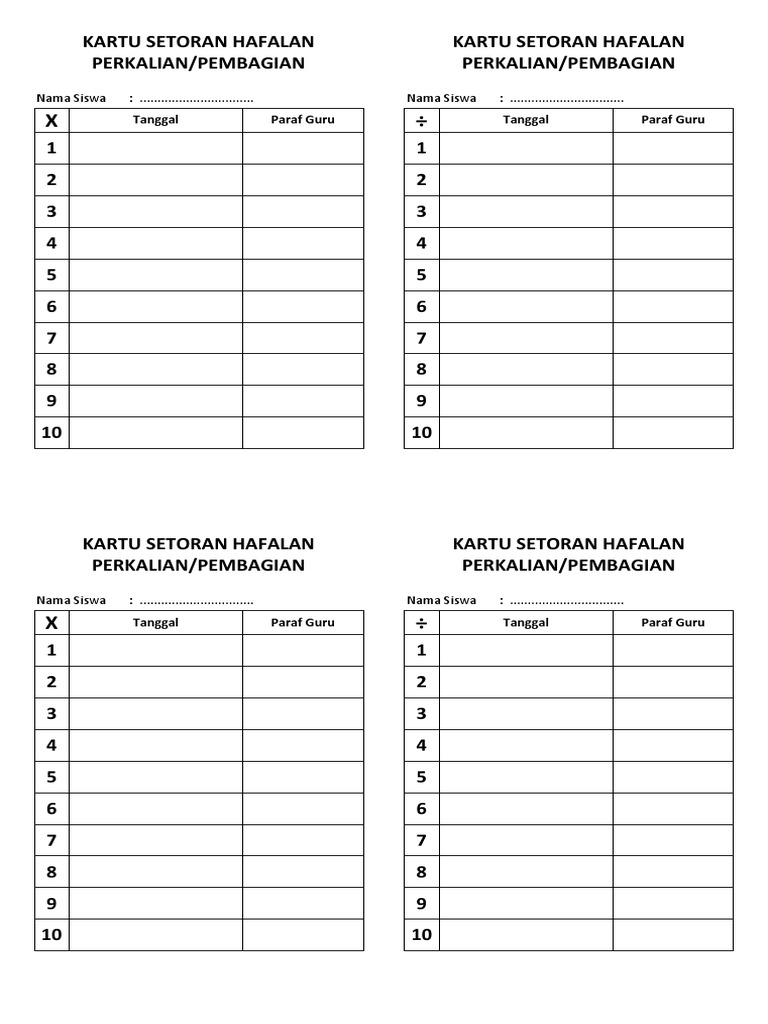 Kartu Setoran Hafalan | PDF