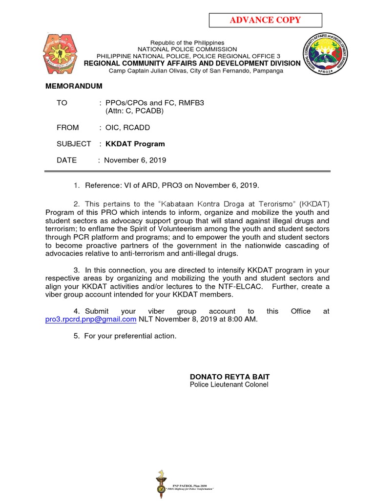 Memo PPOs CPOs KKDAT PROGRAM VIBER GROUP | PDF