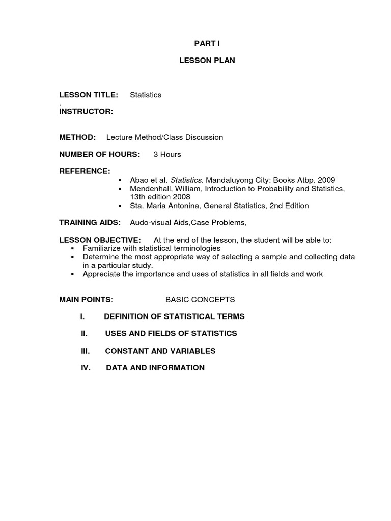 Lesson Plan Stat | PDF | Variable (Mathematics) | Statistics