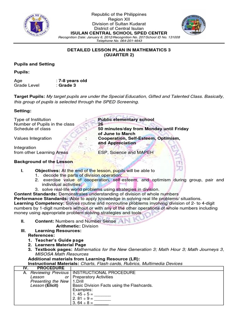 Grade 3 Math Division Lesson Plan | PDF | Division (Mathematics) | Pedagogy