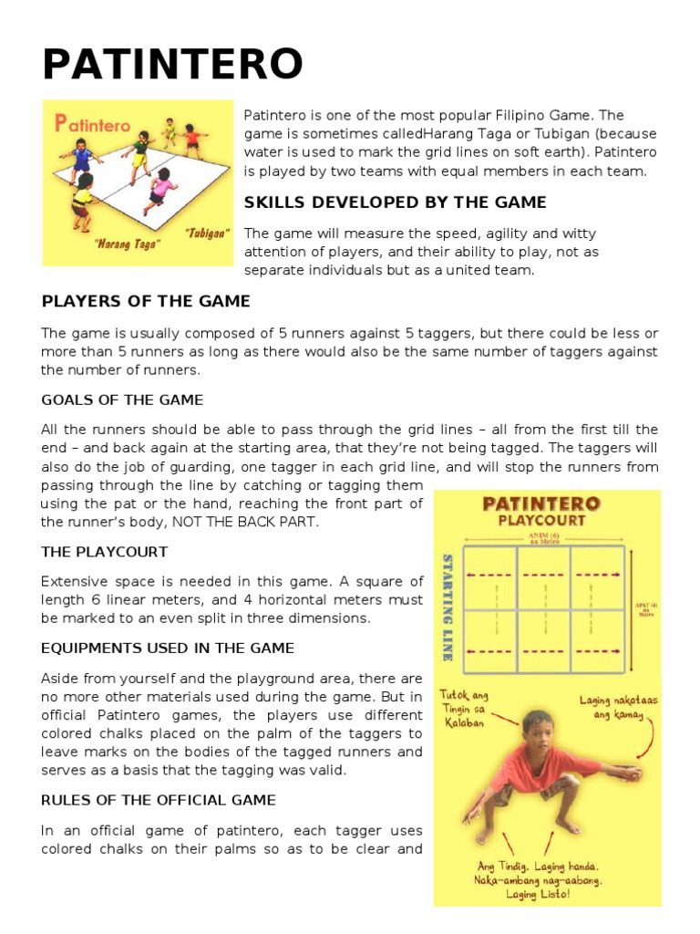 Pinoy Games - PATINTERO :D | PDF | Play (Activity) | Leisure