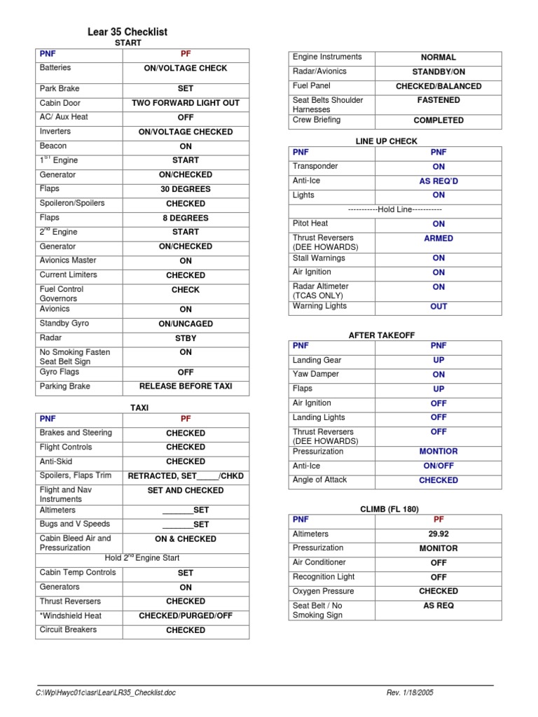 LR35 Checklist ATI PDF | PDF | Flap (Aeronautics) | Avionics