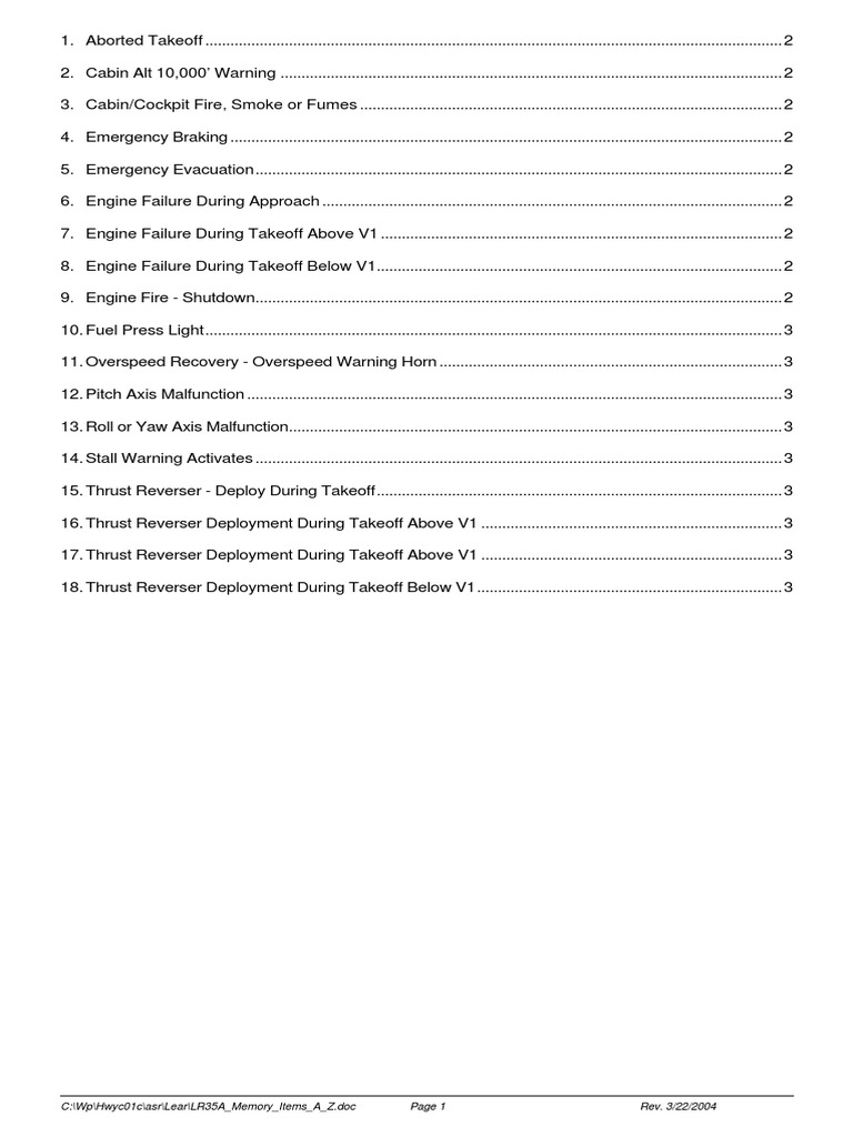 MEmory Items For The LEarjet 35A | PDF | Flight Control Surfaces ...