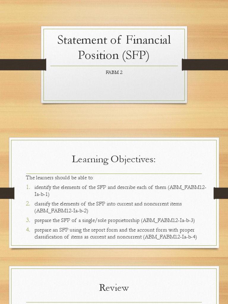 Understanding the Statement of Financial Position | PDF | Balance Sheet ...