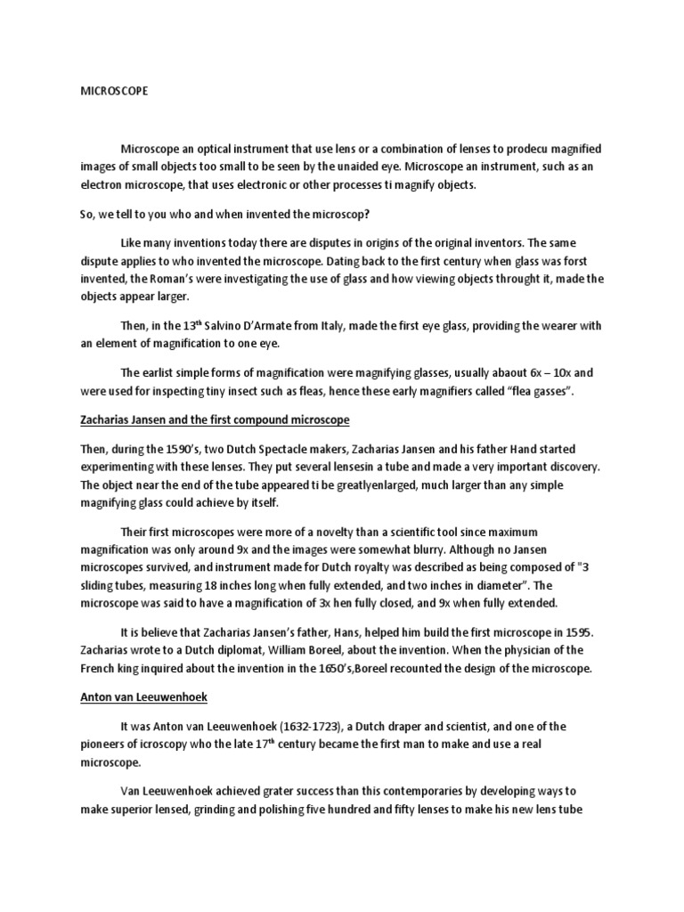 Zacharias Jansen and The First Compound Microscope | PDF | Microscope ...