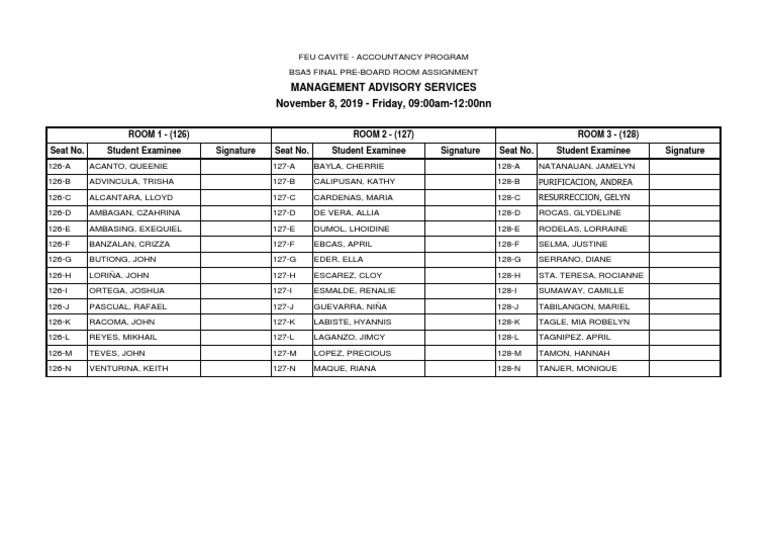 MAS Final Preboard Room Assignment | PDF