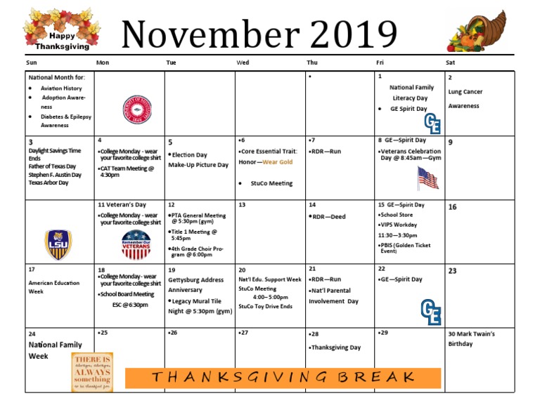 November Parent Calendar2019 | PDF | Nature