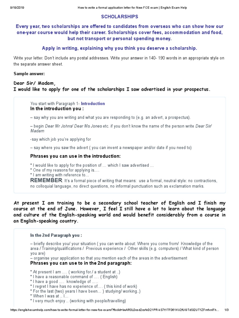 How To Write A Formal Application Letter For New FCE Exam - English ...