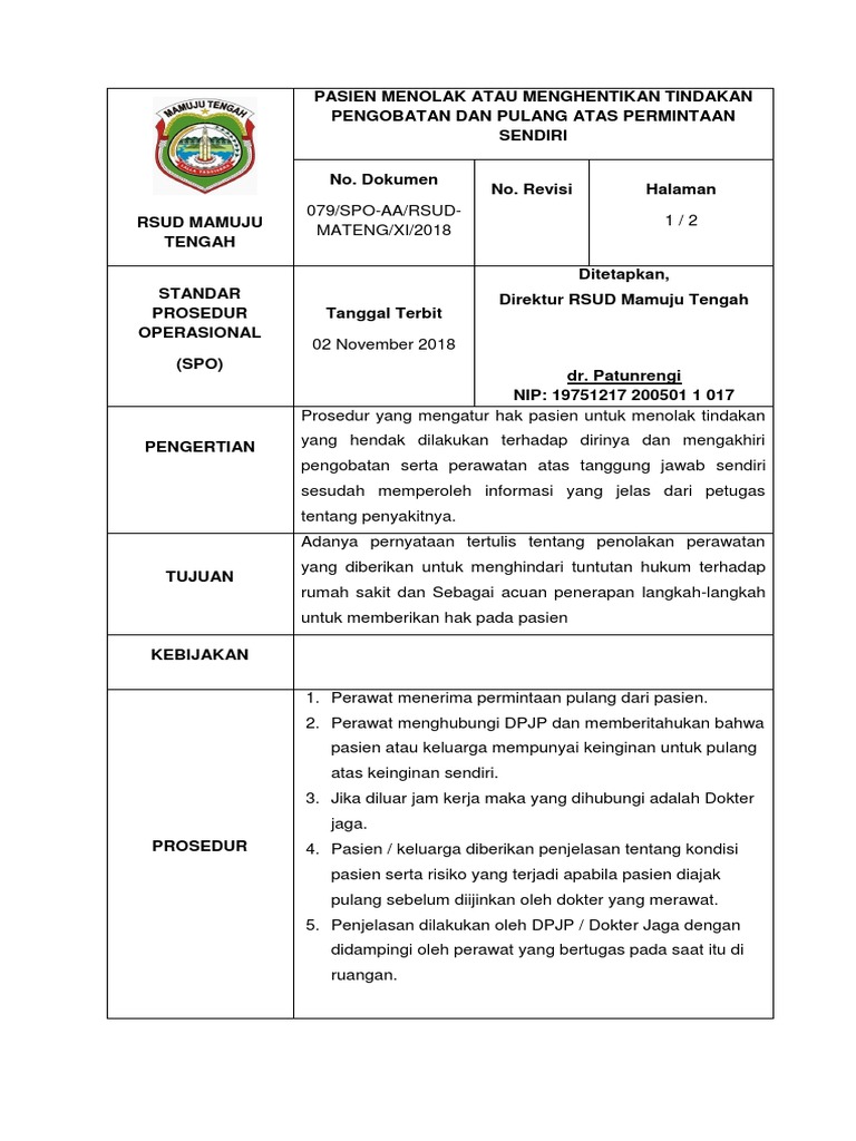 Ark 4 4 Sop Pasien Pulang Atas Permintaan Sendiri Pdf