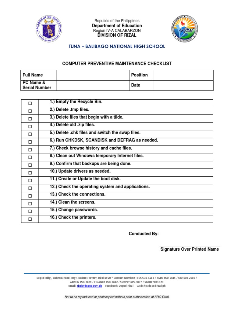 DCP Computer Preventive Maintenance Checklist | PDF