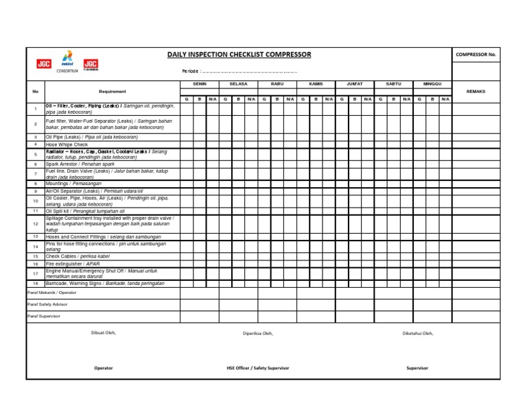 DAILY COMPRESSOR INSPECTION | PDF