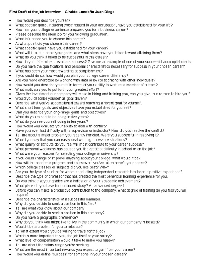 Job Interview Questions for Graduates | PDF | Goal | Job Interview